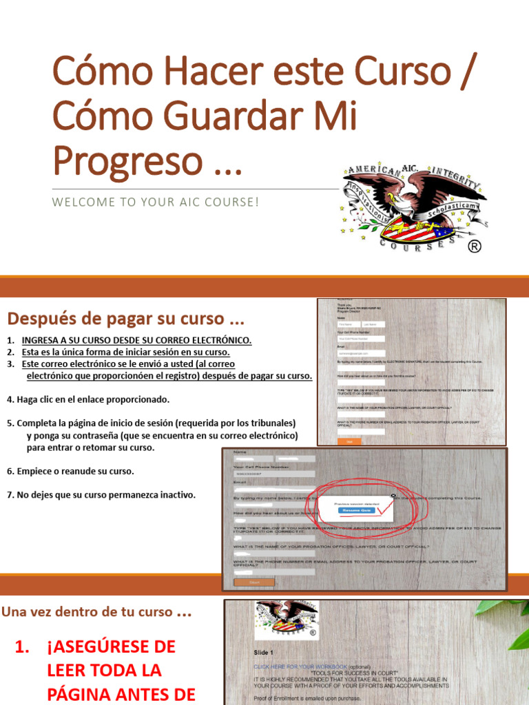 Cómo Hacer Este Curso / Cómo Guardar Mi Progreso ... : Welcome To Your Aic Course! | PDF ...