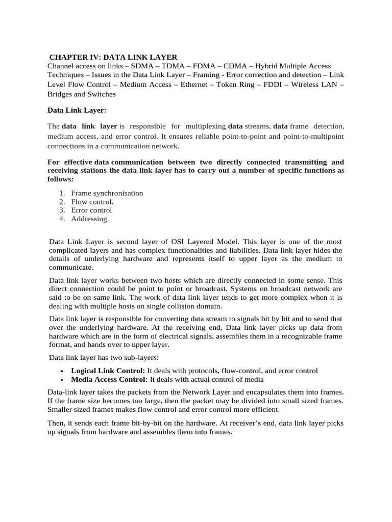 Chapter IV Data Link Layer | PDF | Channel Access Method | Routing