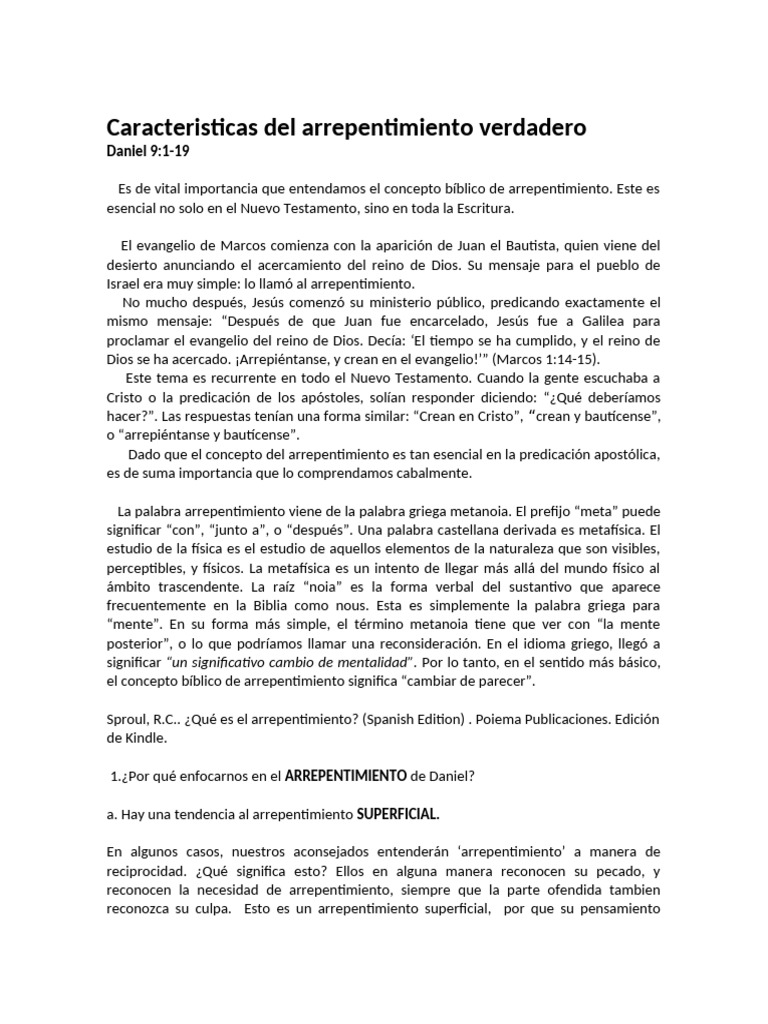 Caracteristicas Del Arrepentimiento Verdadero | PDF | Pecado | Cristo ...