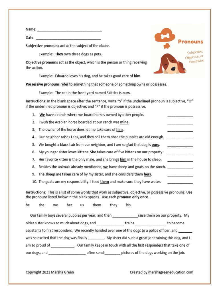 Subjective Pronouns They Objective Pronouns | PDF | Pronoun | Grammar