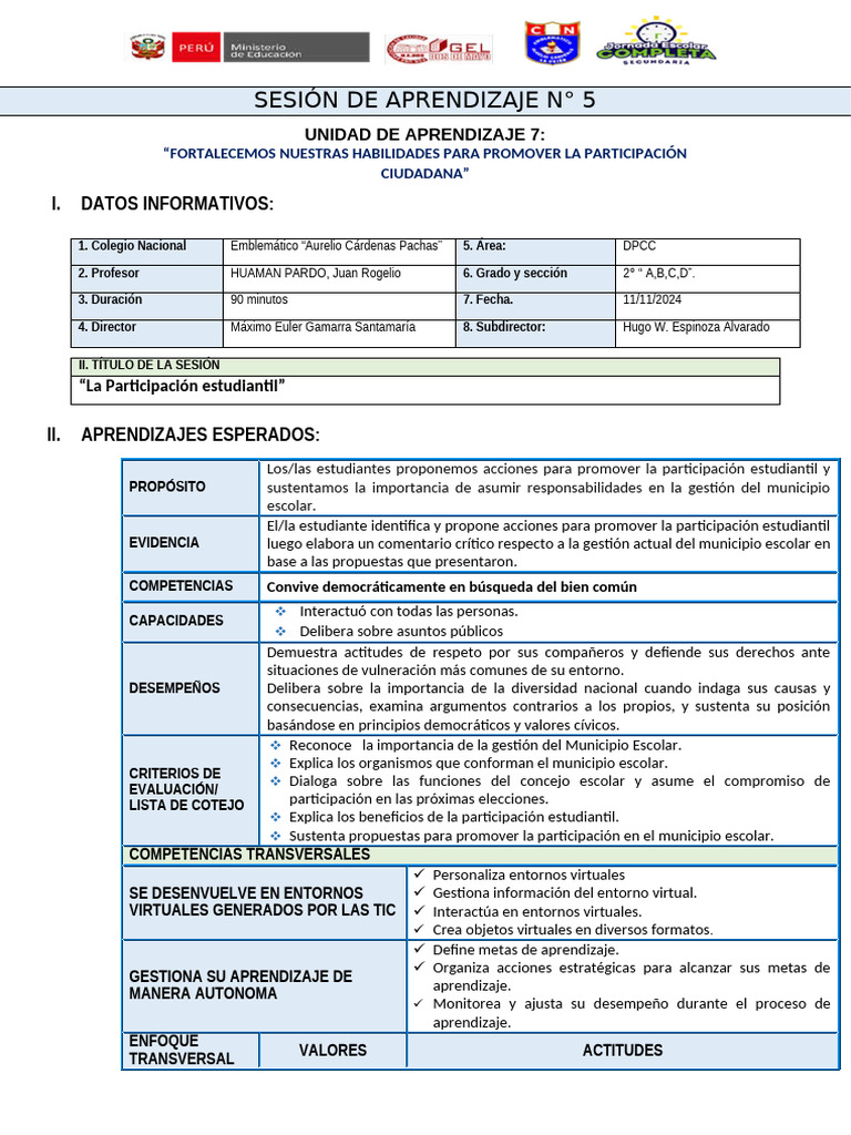 Jrhp-2º DPCC - Ses 5 Uni 7 - Sem 05 | PDF | Maestros | Aprendizaje