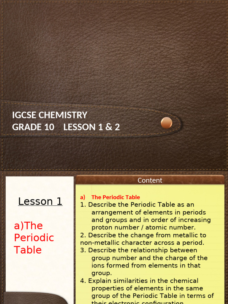IGCSE Chemistry: Periodic Table Overview | PDF | Periodic Table | Ion