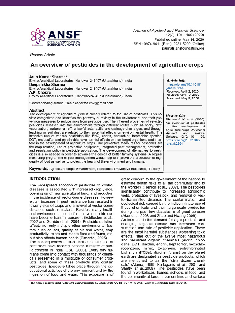Pesticide Inthe Development of Agricultural Crops | PDF | Pesticide ...