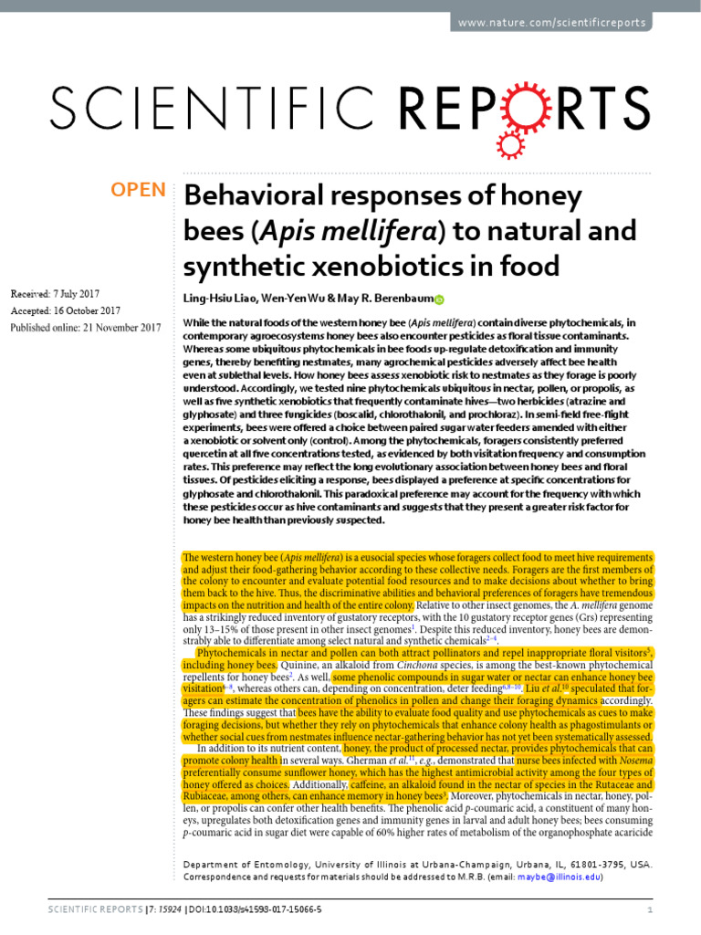Behavioral Responses of Honey | PDF | Bees | Honey Bee