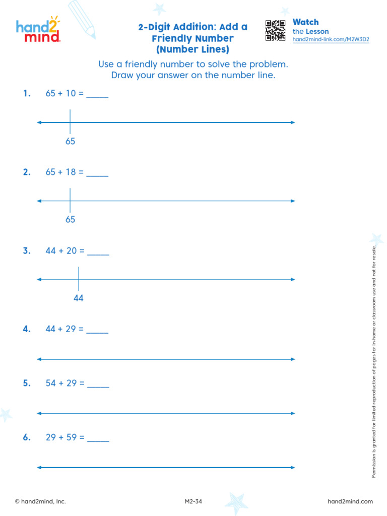 Grade 2 Math 2 Digit Addition Add A Friendly Number (Number Lines) | PDF