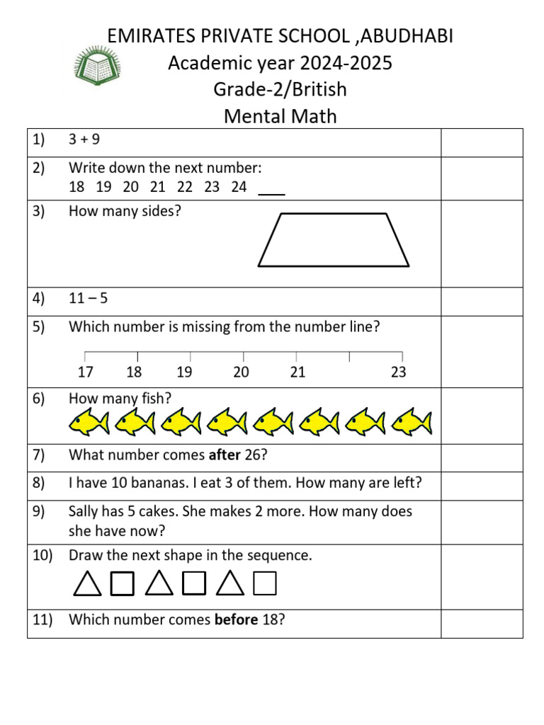 Mental Maths Year 2 | PDF