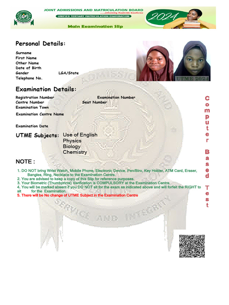 Main Examination Slip | PDF