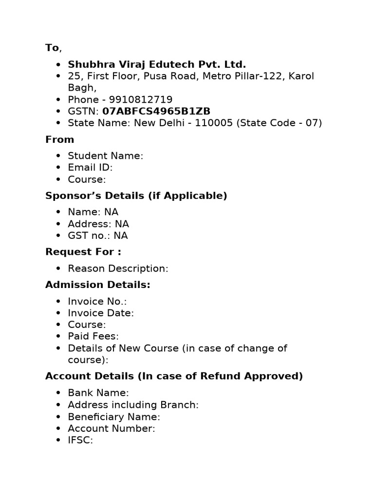 Refund Request Form for Students | PDF
