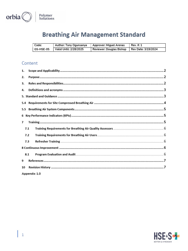 GS HSE 05 Breathing Air Standard | PDF | Gases