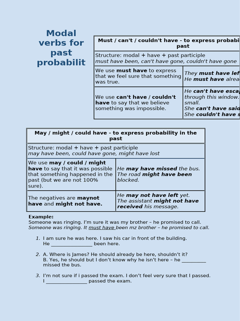 Modals For Deduction Past Grammar Drills - 73504 | PDF | Languages ...