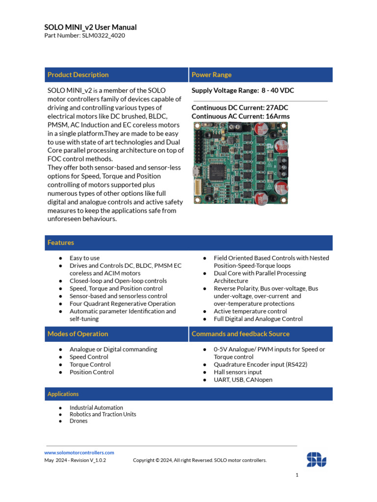 Solo Mini v2 Slm0322 4020 Usermanual | PDF | Electric Motor | Control ...