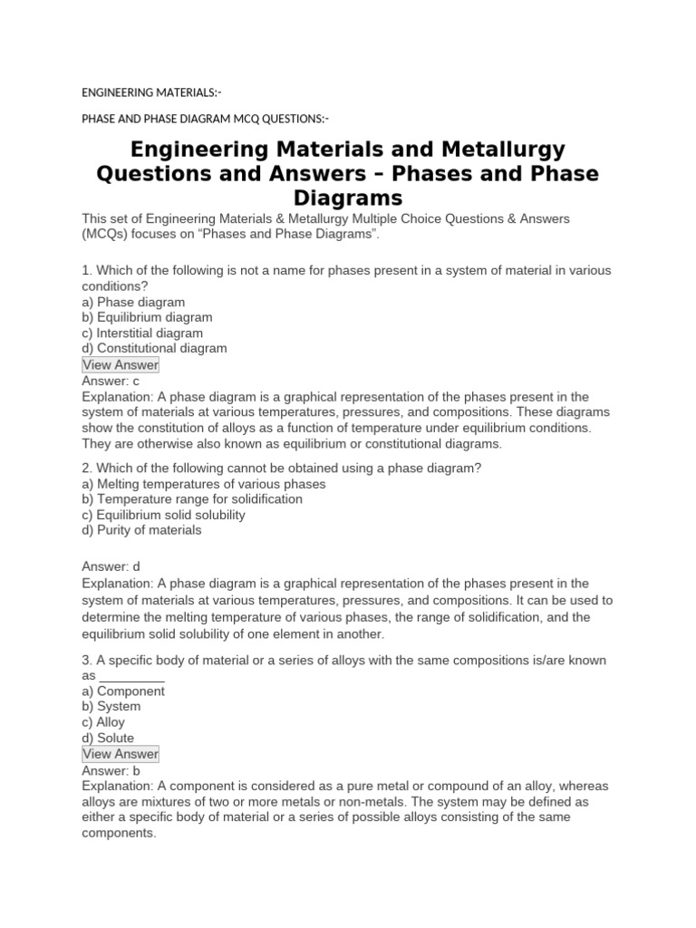 MCQ Question-Phase Diagram | PDF | Phase (Matter) | Phase Diagram