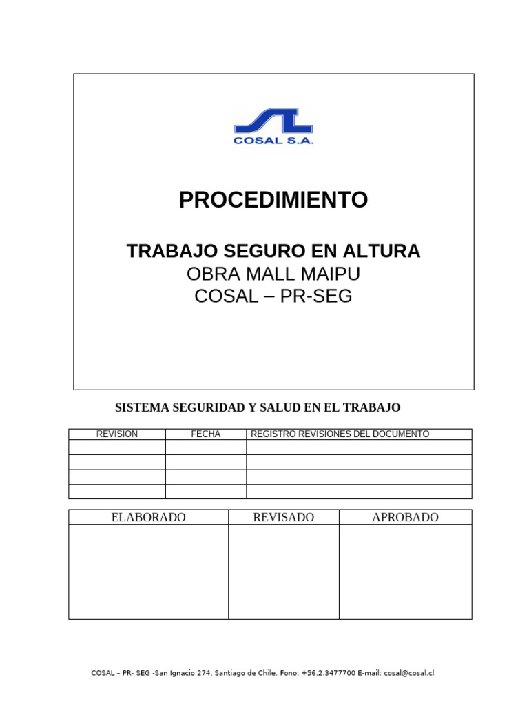 Procedimiento de Trabajo Seguro en Altura Cosal | PDF | Andamio | Escalera