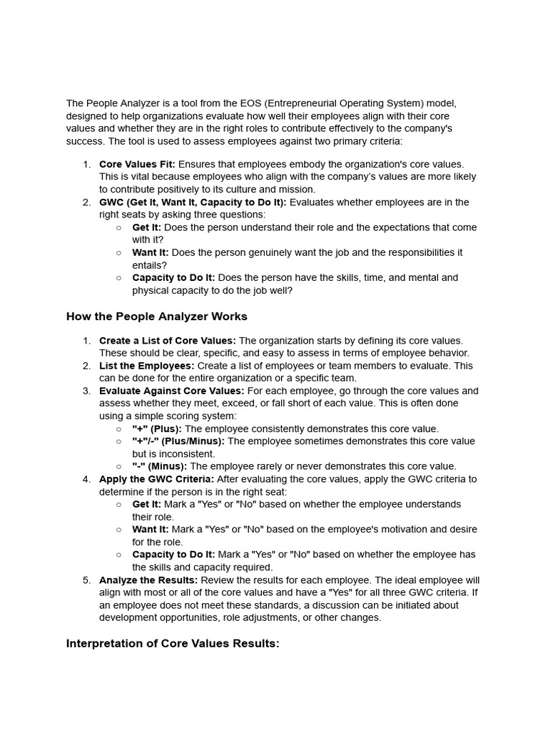 People Analyzer: Aligning Employees with Values | PDF | Behavioural ...