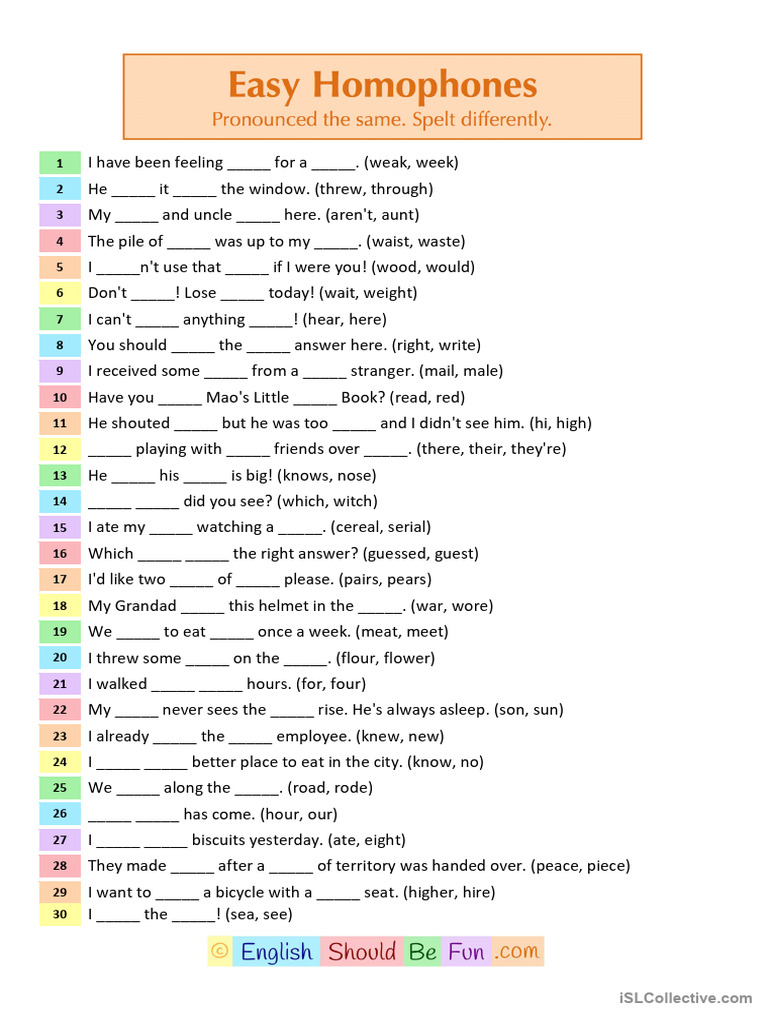 Common Homophones Practice Exercises | PDF
