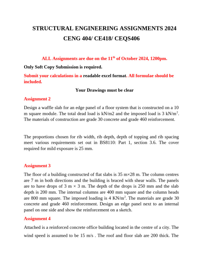 Structural Engineering Assignments 2024 | PDF | Column | Building ...