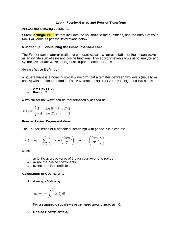 Lab 4-Fourier Series and Fourier Transform | PDF | Fourier Series | Waves