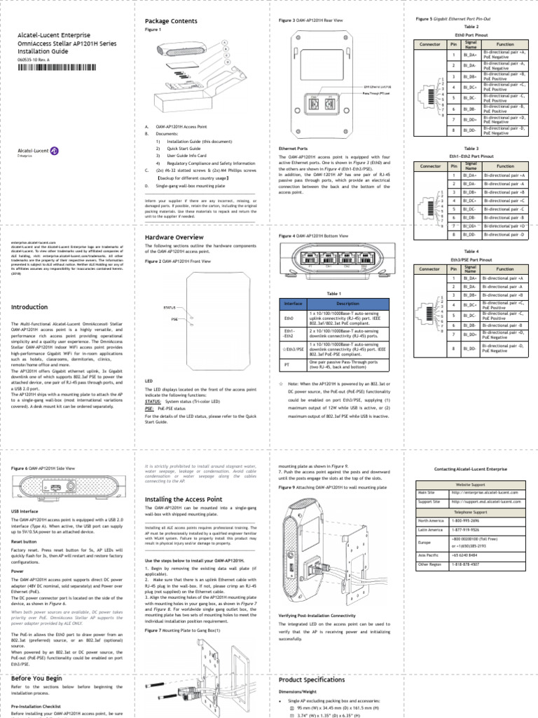 OmniAccess Stellar AP1201H Installation Guide 060535-10 Reva | PDF | Electronics | Equipment