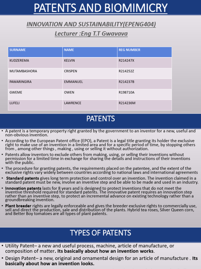 2nd Slide (Biomimicry and Sustainable Engs) | PDF | Patent | Sustainability
