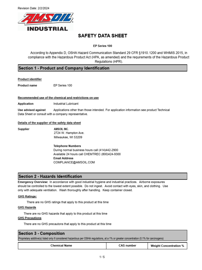 Amsoil Ep Series 100 | PDF | Water | Occupational Safety And Health
