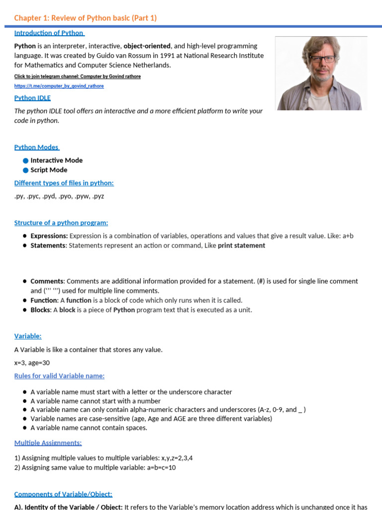 Chapter 1 | PDF | Data Type | Python (Programming Language) Chapter 1 | PDF | Data Type | Python (Programming Language)