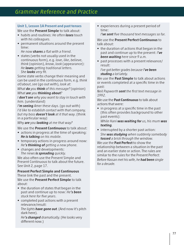 Grammar Overview: Tenses and Usage | PDF | Perfect (Grammar) | Linguistics