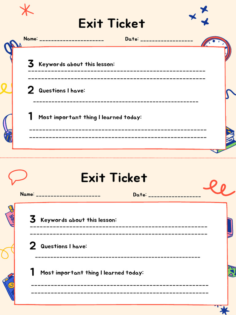 Beige Illustrated Exit Ticket | PDF