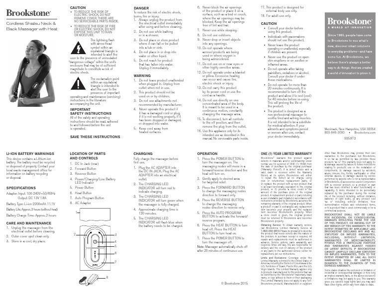 Brookstone Neck Massager Manual | PDF | Implied Warranty | Electrical Engineering