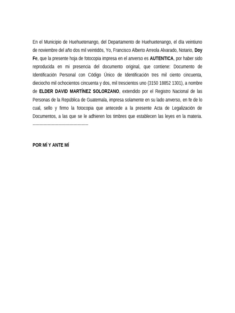 Legalización de Documento de Identidad | PDF