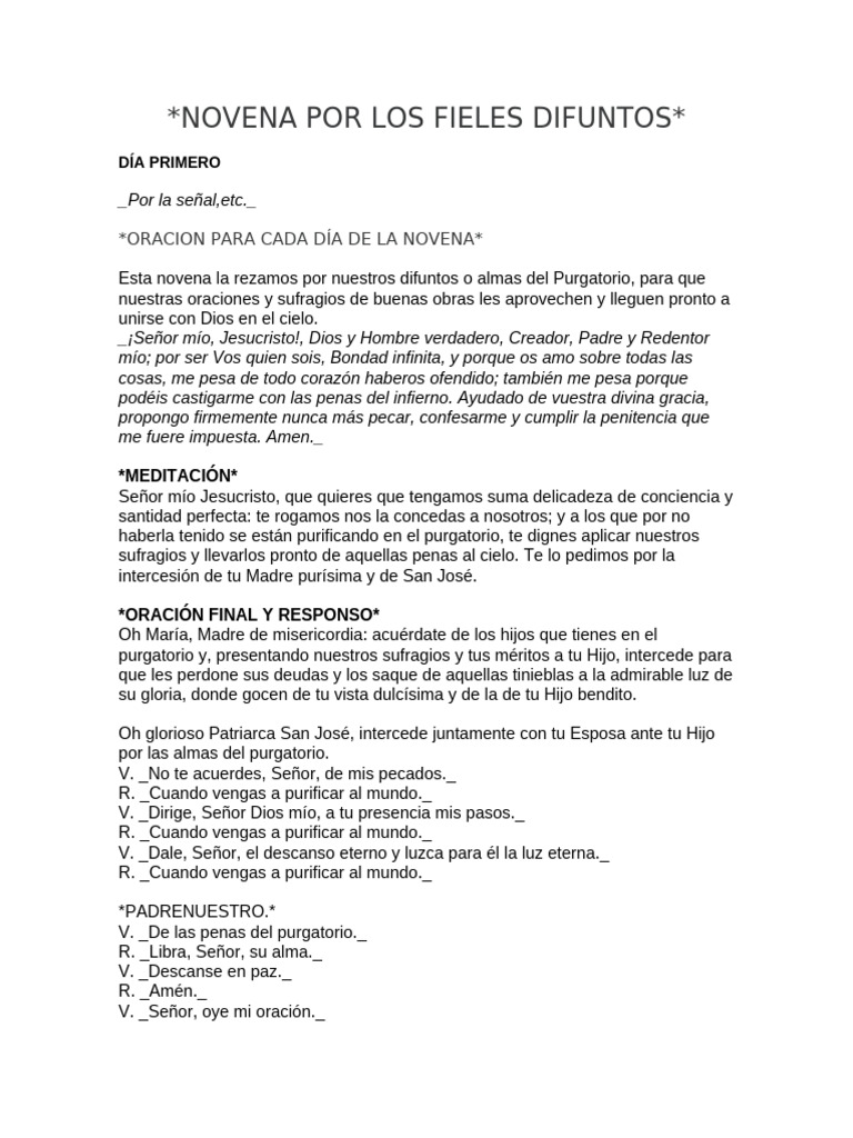 Novena por los Fieles Difuntos | PDF | Purgatorio | orador del Señor