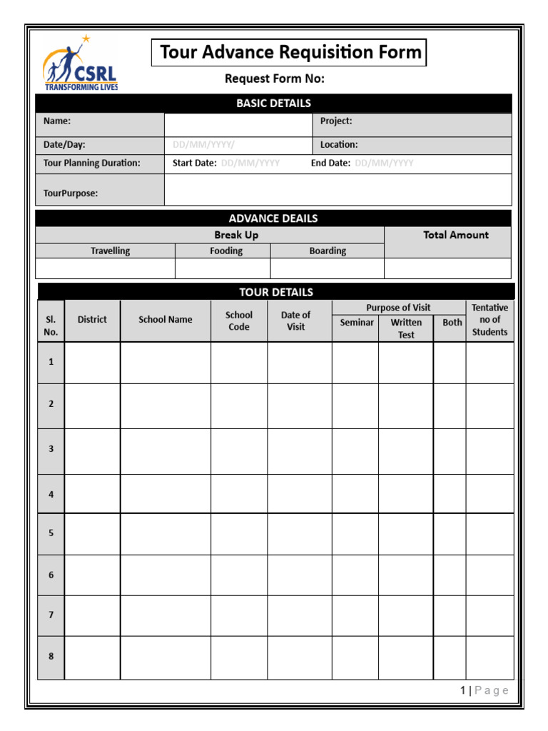Tour Advance Requisition Form | PDF