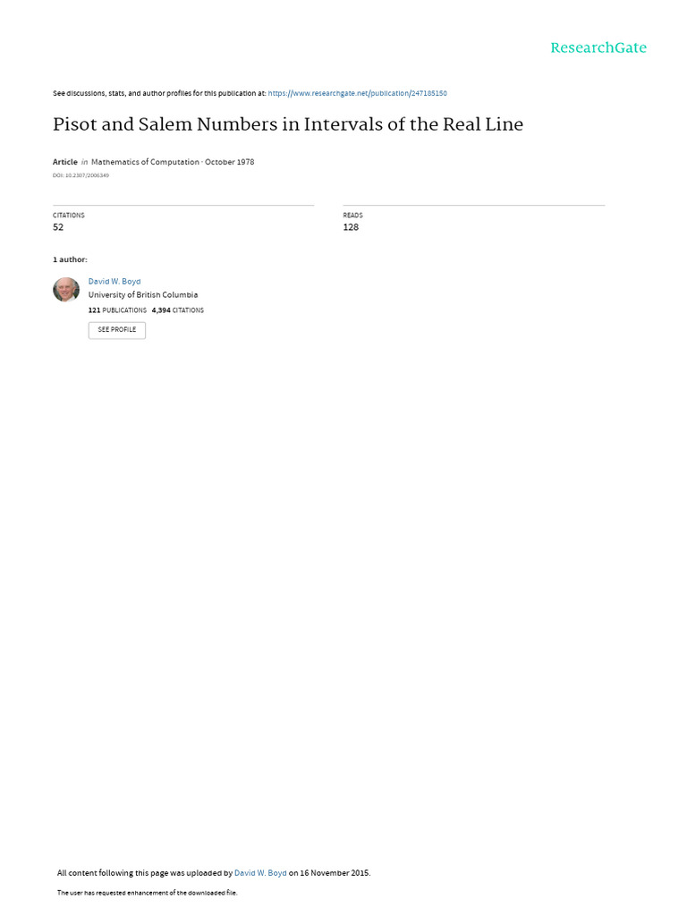 Pisot and Salem Numbers in Intervals of The Real L | PDF | Sequence ...