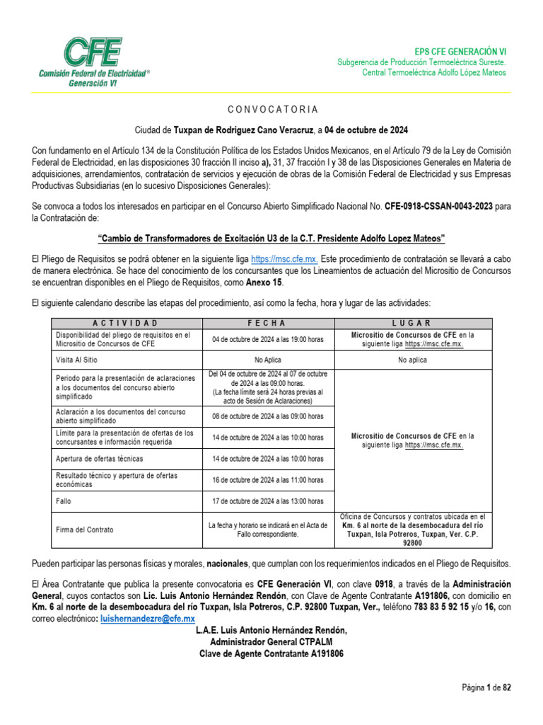 Convocatoria y Pliego de Requisitos Cfe | PDF | Business | Outsourcing