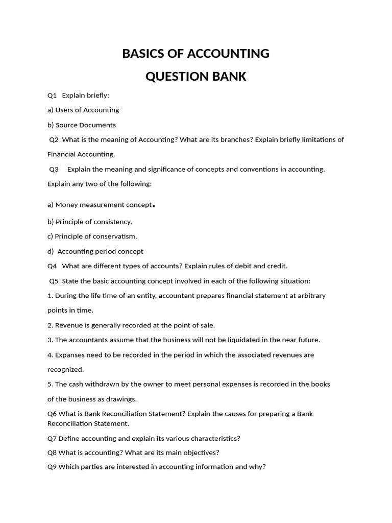 BASICS OF ACCOUNTING Question Bank | PDF | Depreciation | Book Value