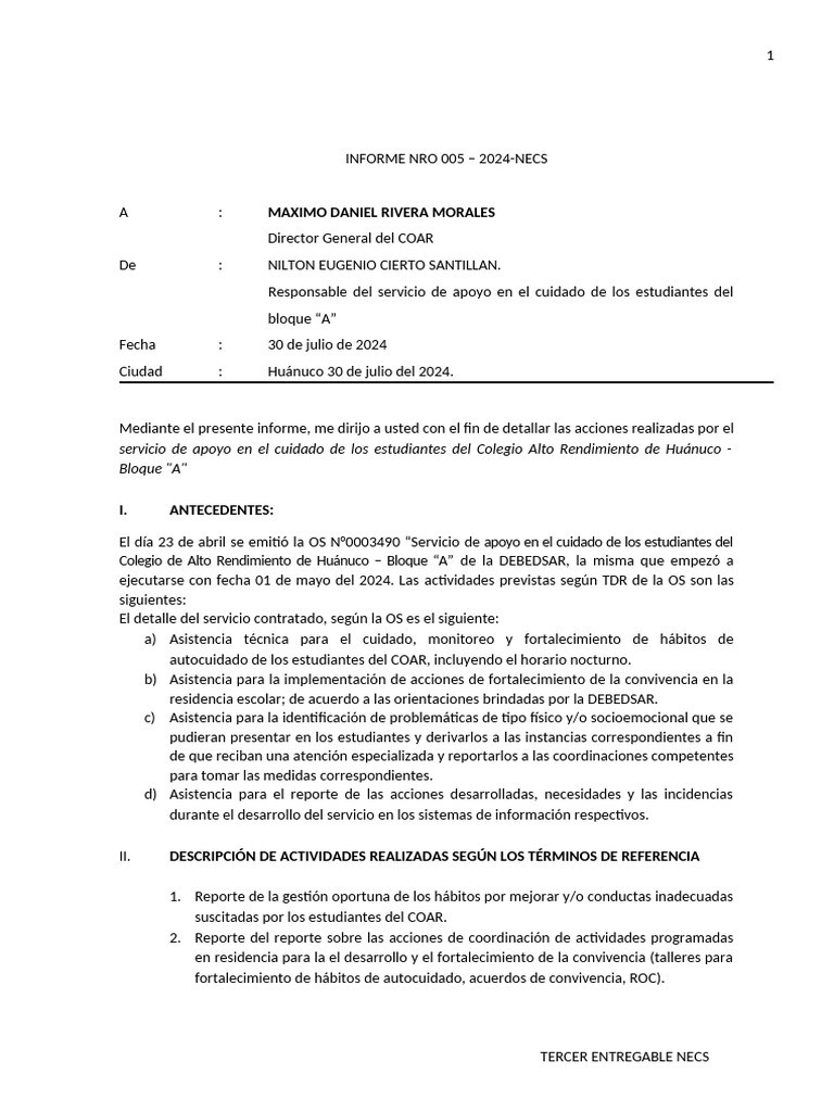 MODELO DE INFORME JULIO-2024 (4) | PDF | Comportamiento | Sicología