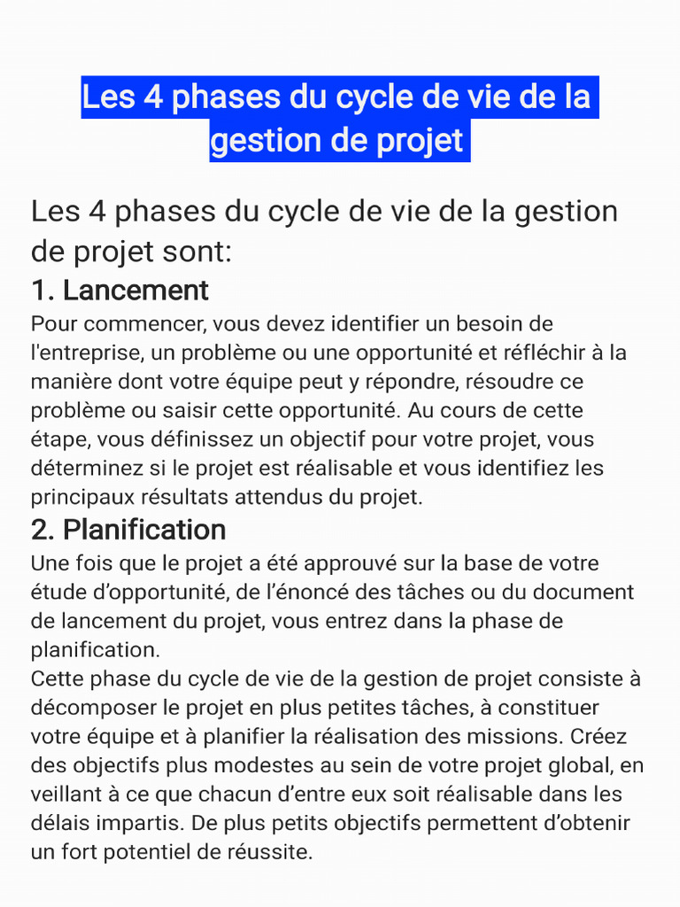 Phases Du Cycle de Vie de La Gestion de Projet | PDF Phases Du Cycle de Vie de La Gestion de Projet | PDF