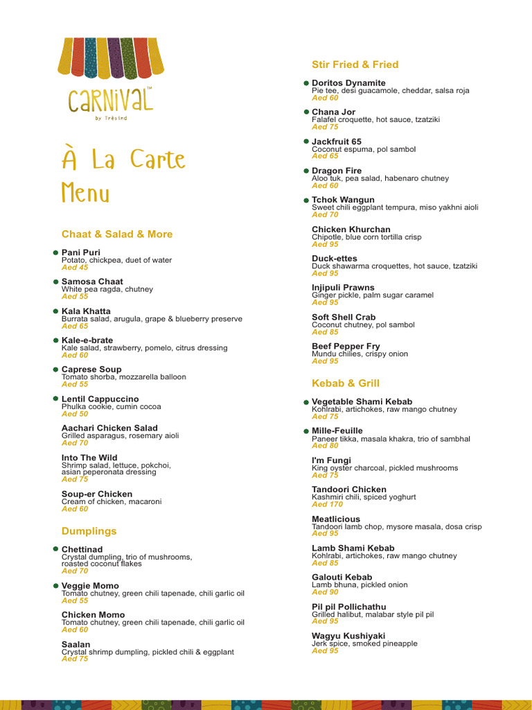 carnival menu | PDF | Indian Cuisine | Curry