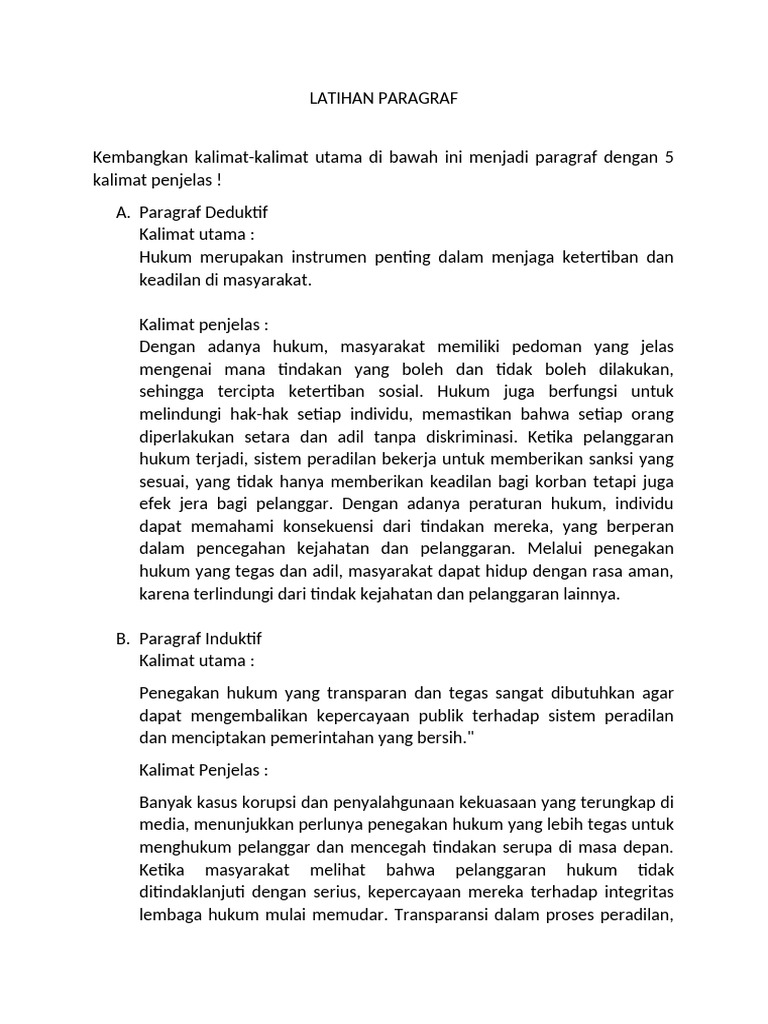 Latihan Pengembangan Paragraf | PDF
