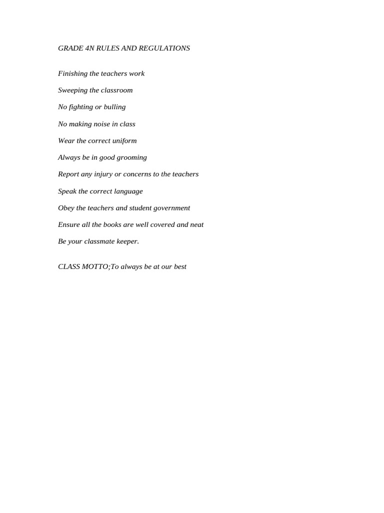 Grade 4 Rules and Regulations | PDF | Career & Growth