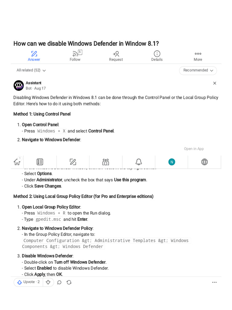 Disable Windows Defender in Windows 8.1 | PDF | Group Policy | Windows ...