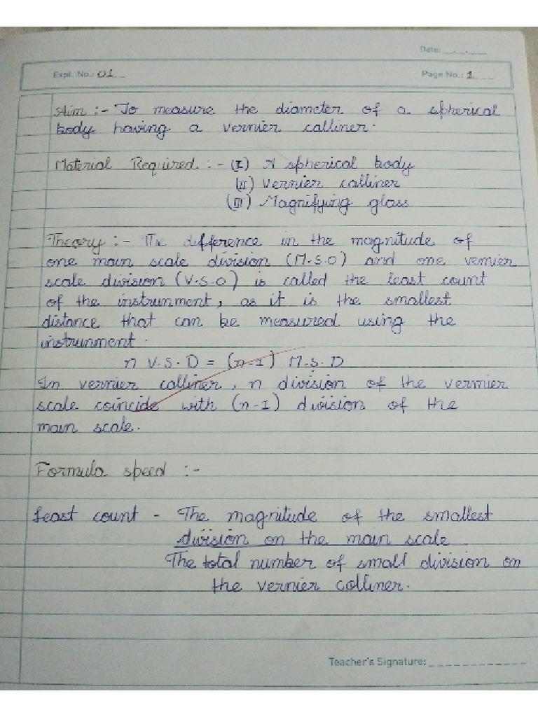 Experiment-01 - Diameter of Spherical Body Using Vernier Calliper | PDF