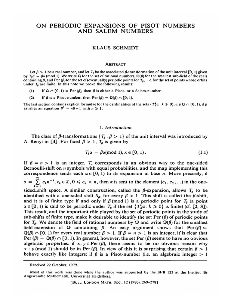 On Periodic Expansions of Pisot Numbers | PDF | Rational Number | Real ...