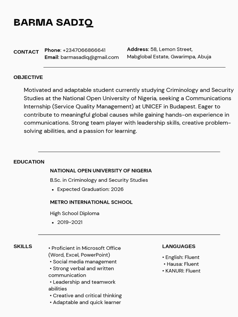 Barma Sadiq CV | PDF