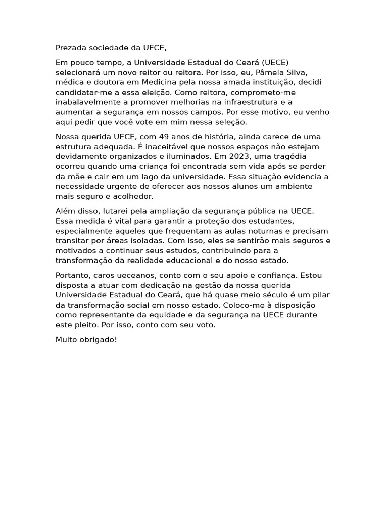 Candidatura De Pâmela Silva à Reitoria Uece Pdf Carreira E Crescimento