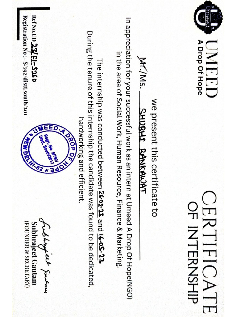 Umeed Certificate | PDF
