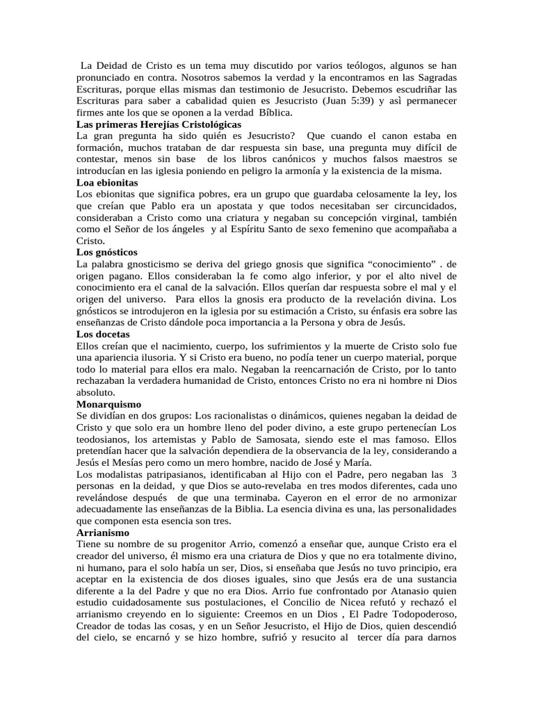 La Deidad de Cristo y sus Herejías | PDF | Cristo (título) | Cristología