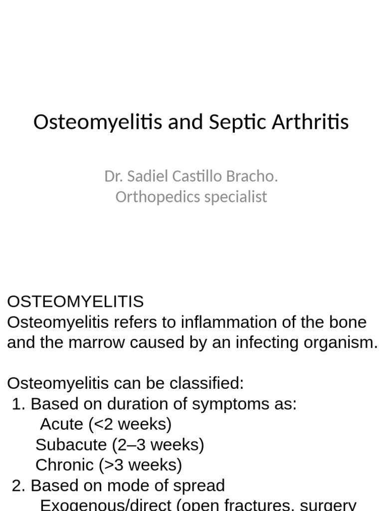 Osteomyelitis vs Septic Arthritis Overview | PDF | Medical Specialties ...