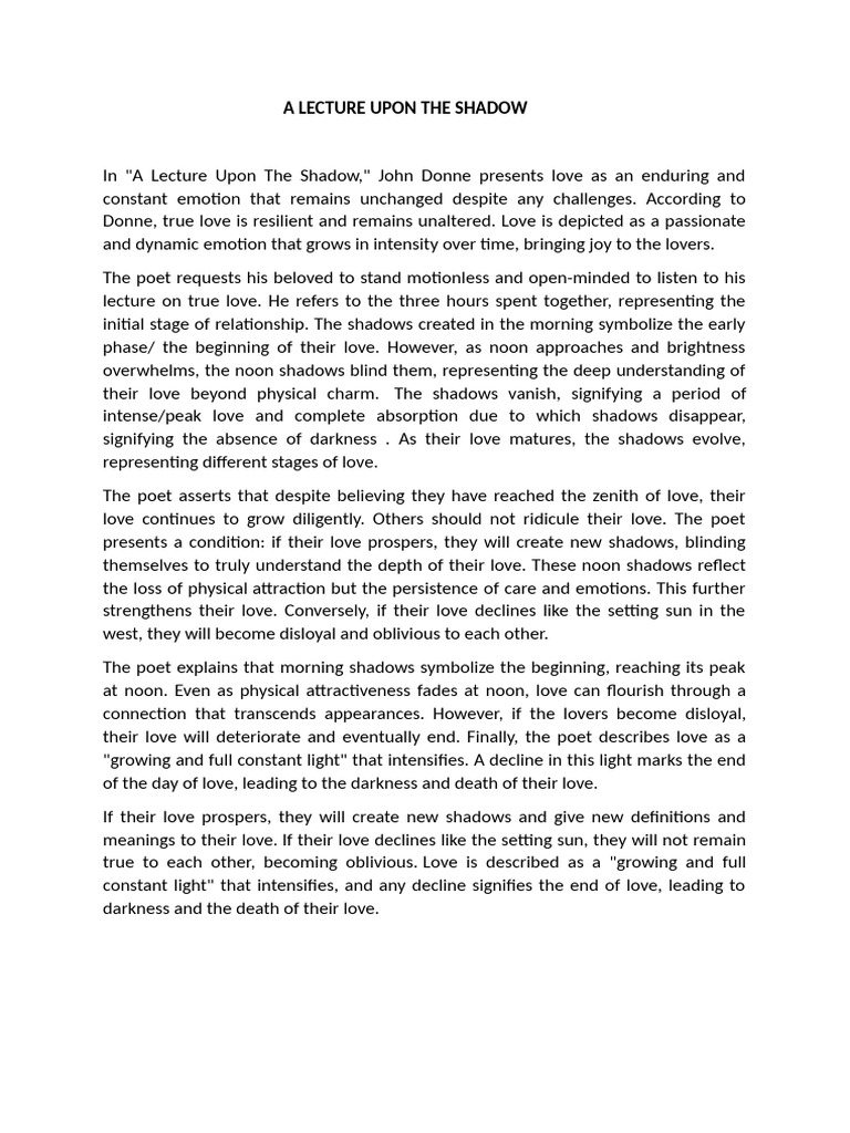 A Lecture Upon The Shadow | PDF