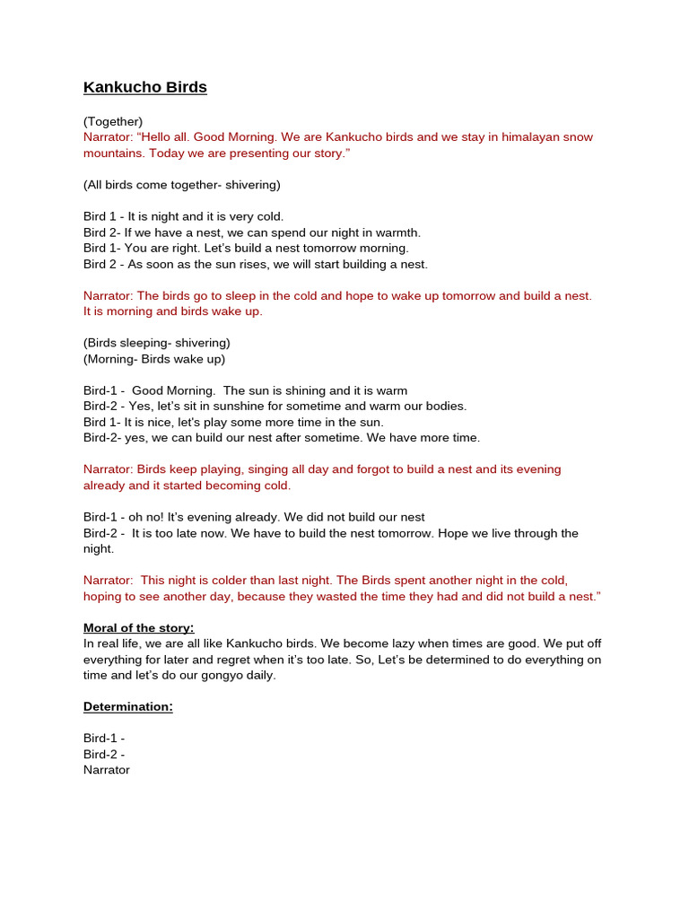 Kankucho Birds: A Lesson in Urgency | PDF | Language Arts & Discipline