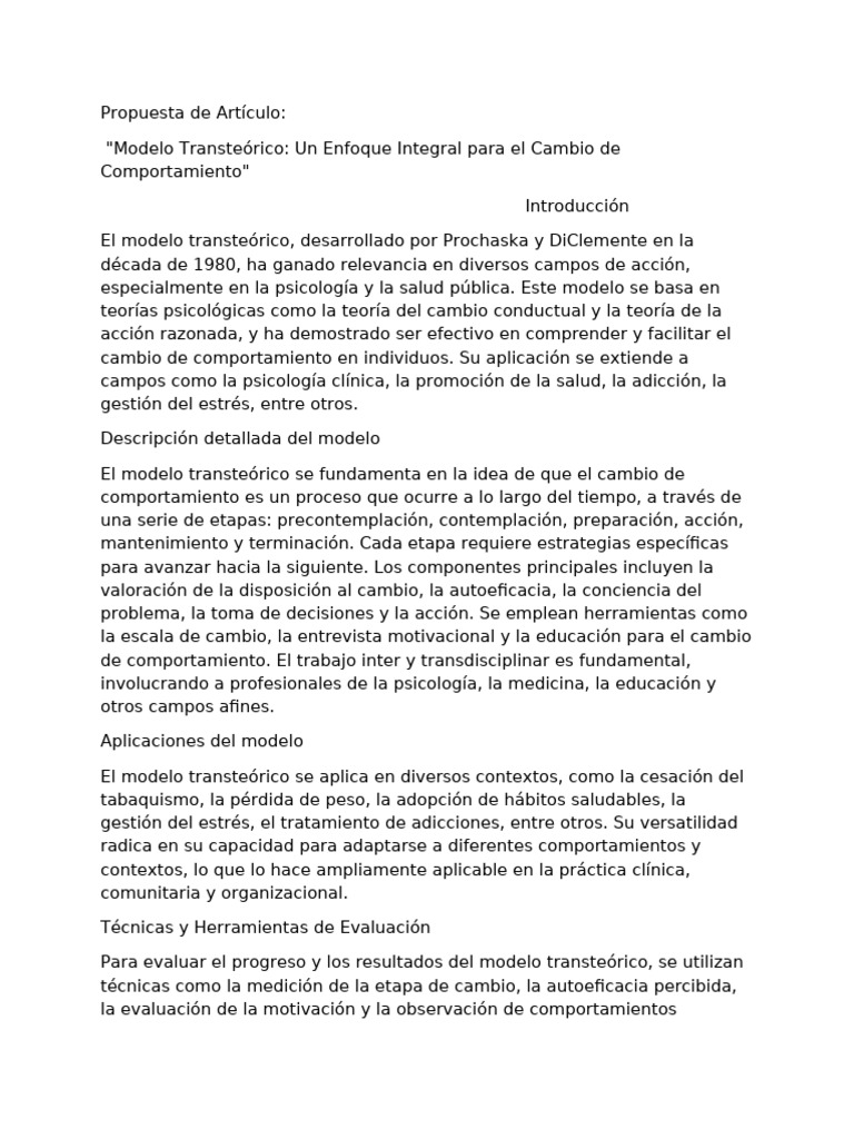 Modelo Transteórico para el Cambio Conductual | PDF | Sicología ...